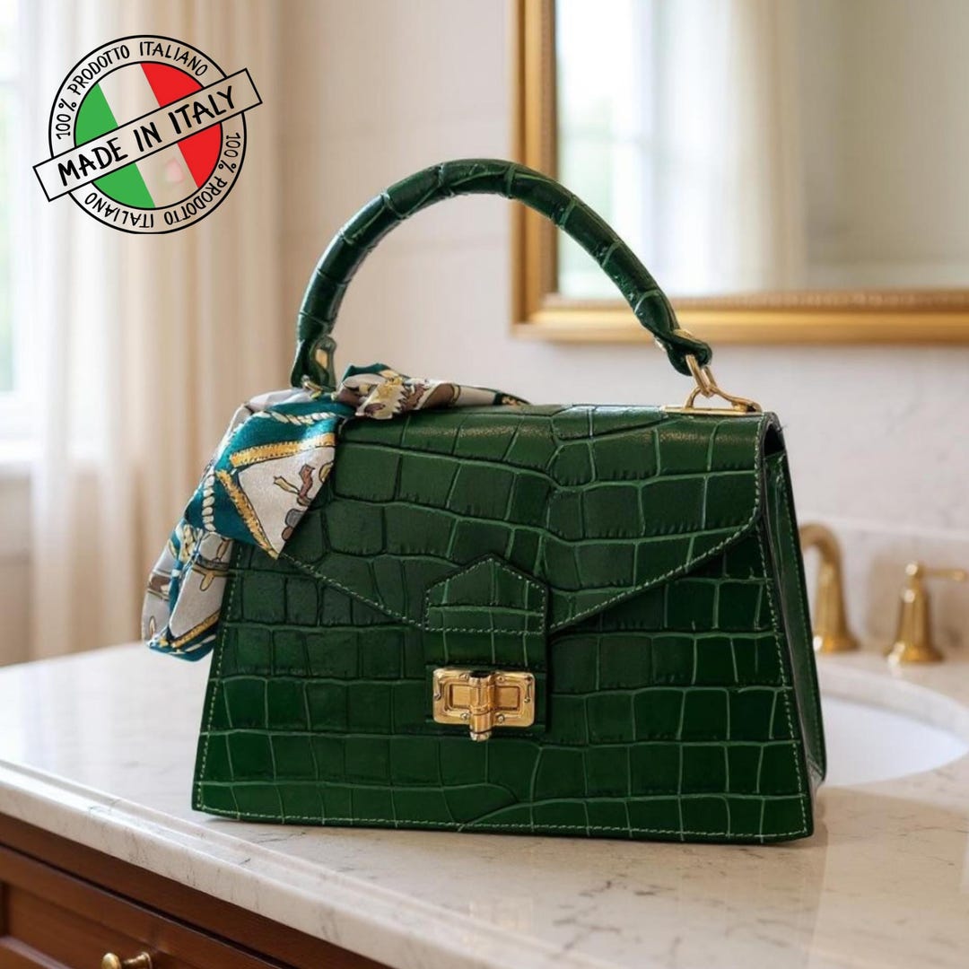 Italian Leather Handbag: Nala Green Designer Shoulder Bag - Etsy