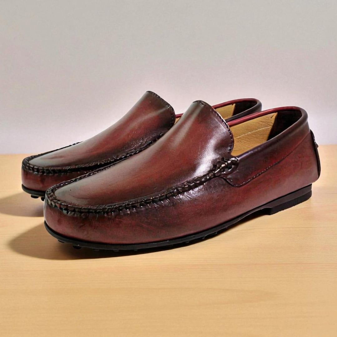 Handmade Italian Leather Moccasin Loafers - Burgundy Driver Shoes/made ...