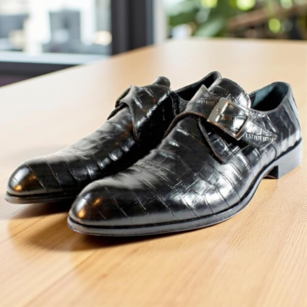 Ivan Troy Lauren Black Crocodile Printed Monk Strap Mens Shoes - Etsy