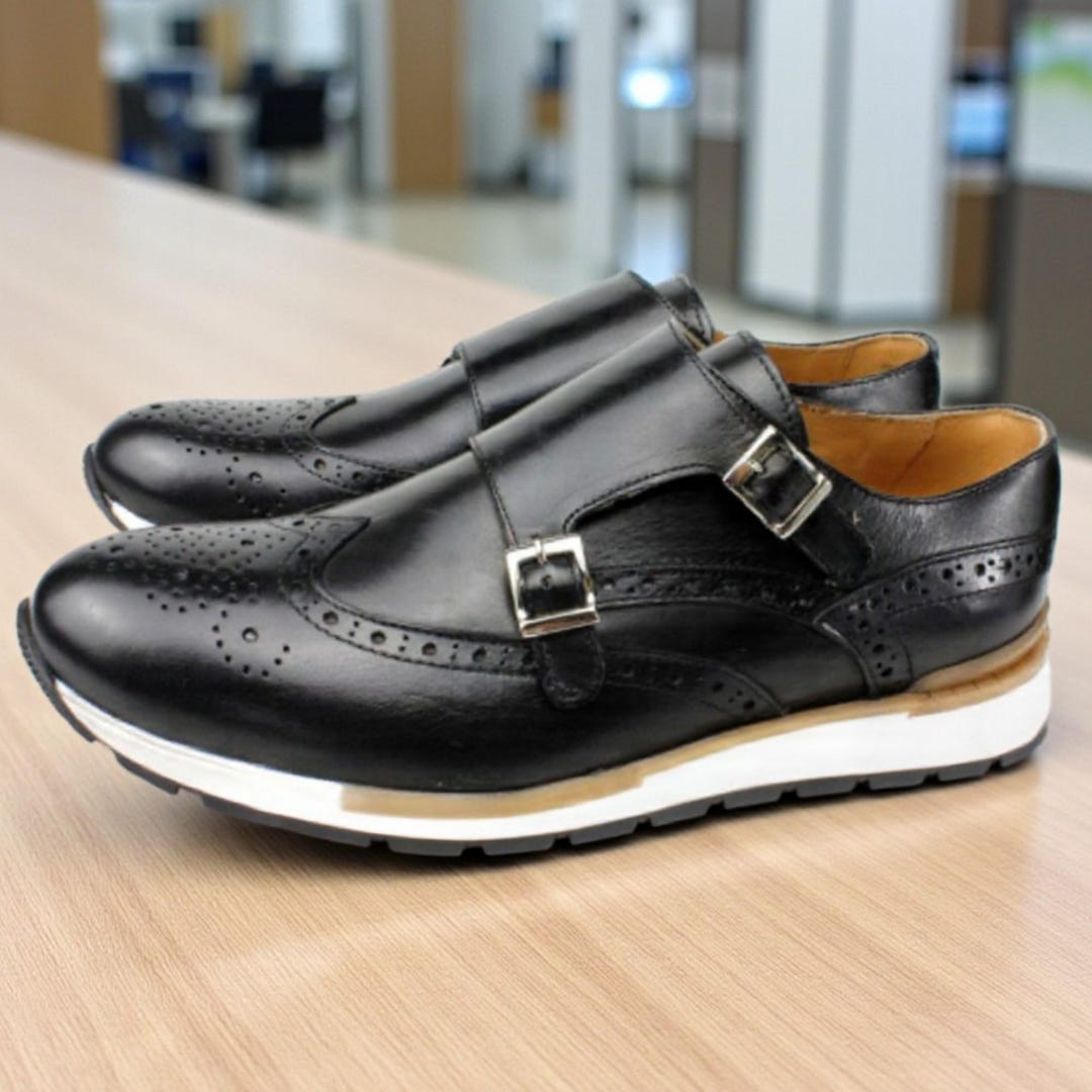 Ivan Troy Arthur Black Double Monk Strap Shoes, Men’s Sneakers/made in ...