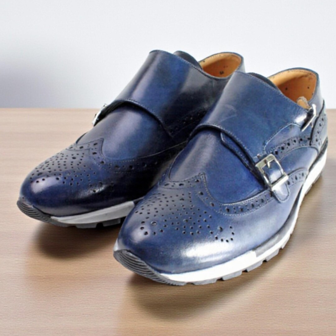 Ivan Troy Arthur Blue Double Monk Strap Shoes, Men’s Sneakers/made in ...