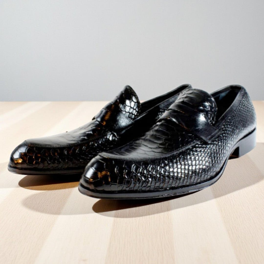 Handmade Italian Leather Loafers:bina Black Crocodile Printed Dress ...