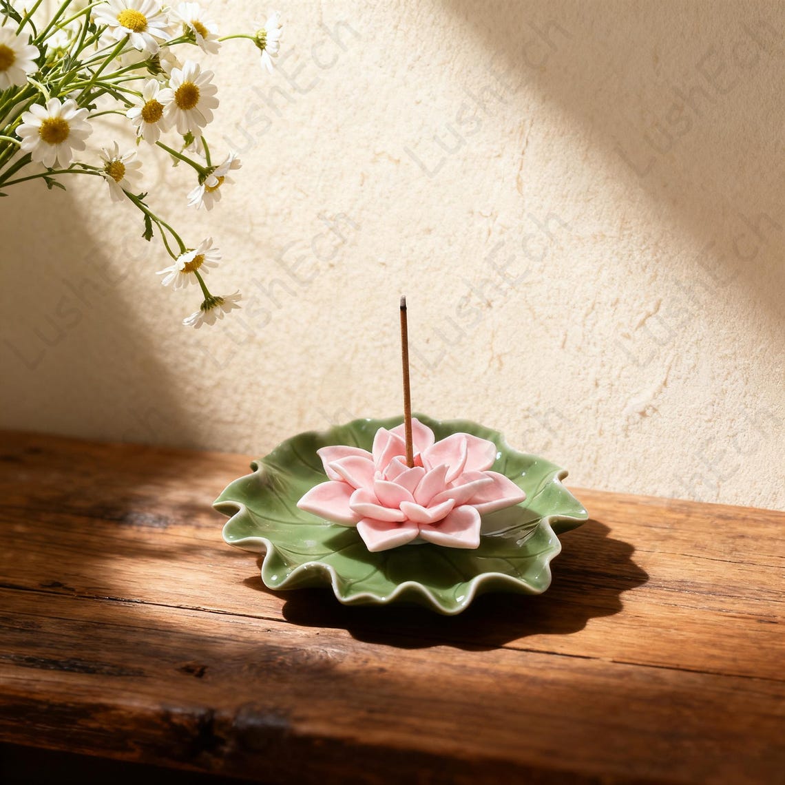 Ceramic Lotus Incense Holder, Home Gifts, Zen Meditation Decor, Floral ...