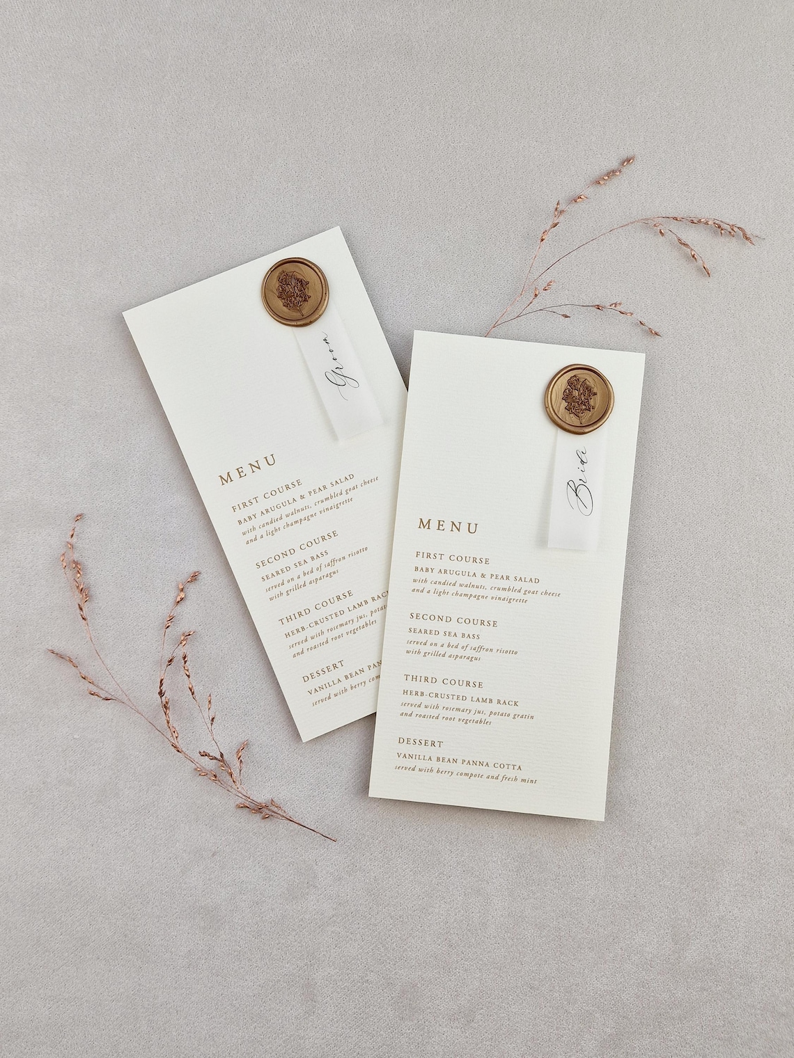 Wax Seal Menu Card, Vellum Menu Card, Menu Card With Place Card ...