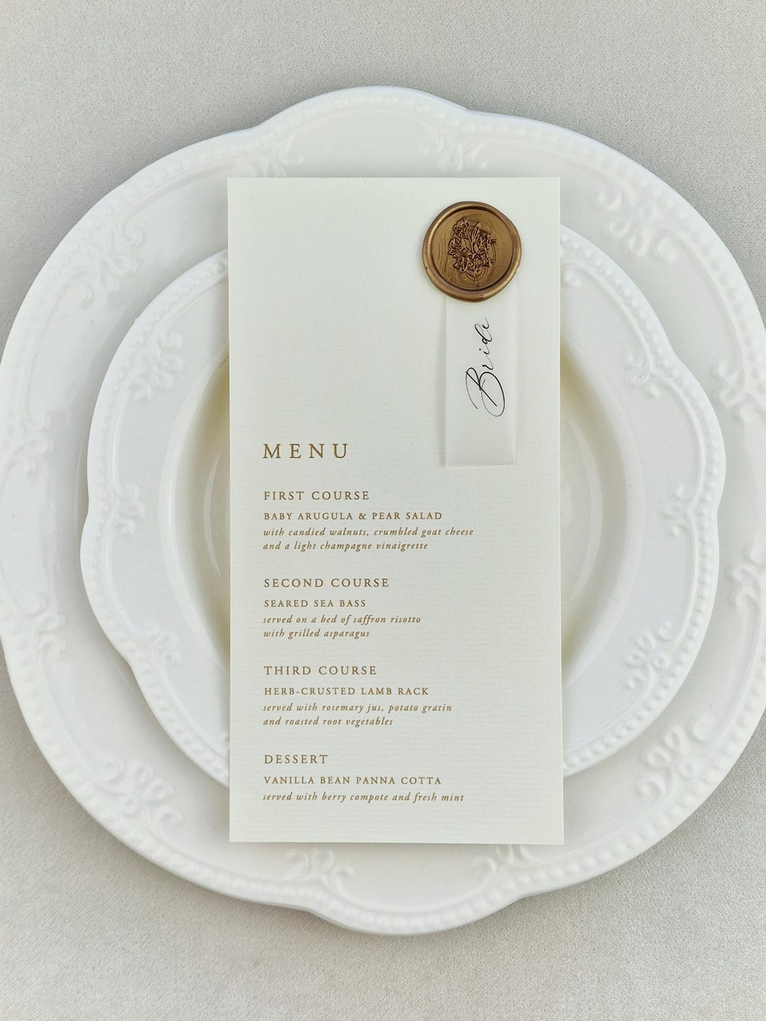 Wax Seal Menu Card, Vellum Menu Card, Menu Card With Place Card ...