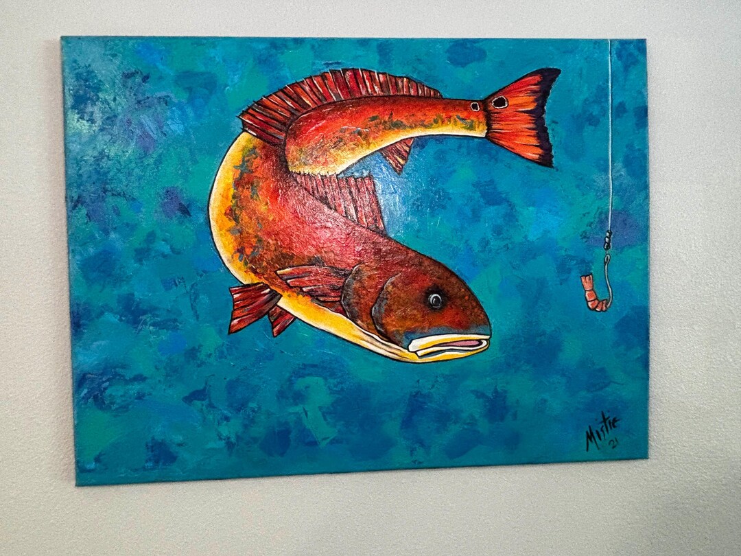 Original Redfish Mixed Media Painting – Coastal Fishing Wall Art on ...