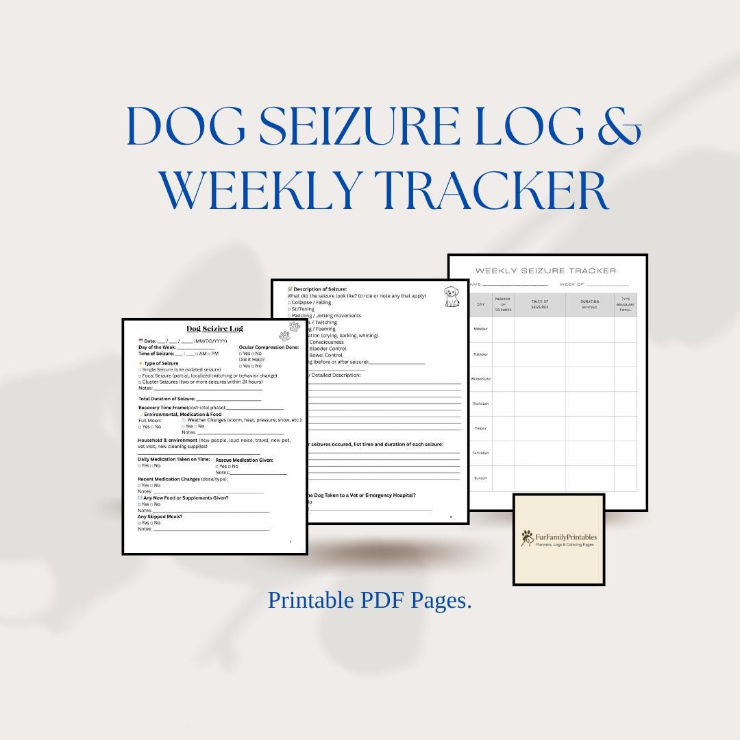 Dog Seizure Log Form and Weekly Tracker | Digital PDF Printable for ...