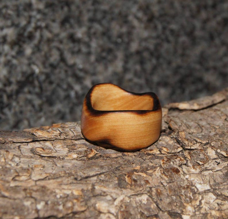 Olive Wood Ring burned rustic look US 6 | Etsy