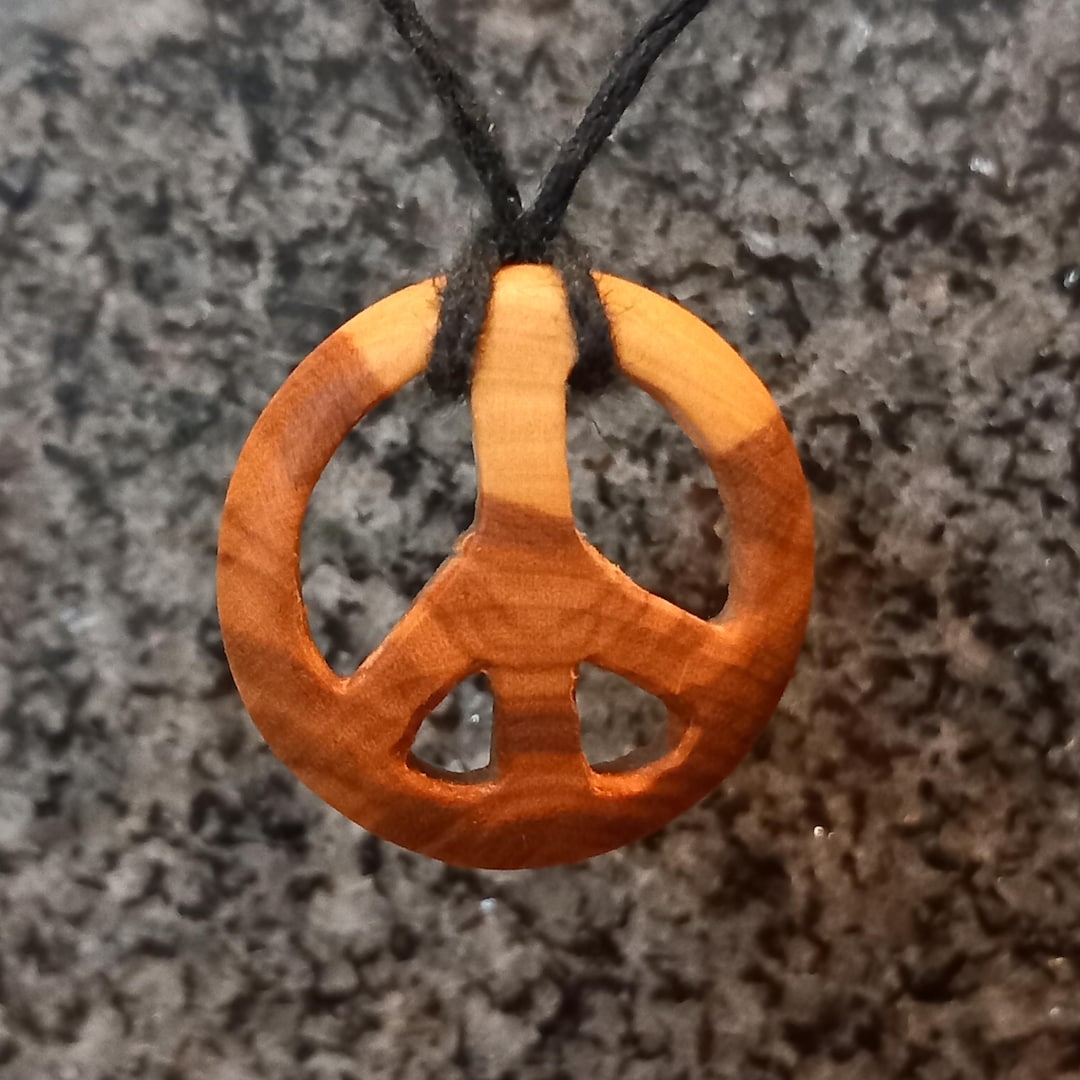 Olive Wood Peace Sign Necklace, Hemp Cord Pendant - Etsy