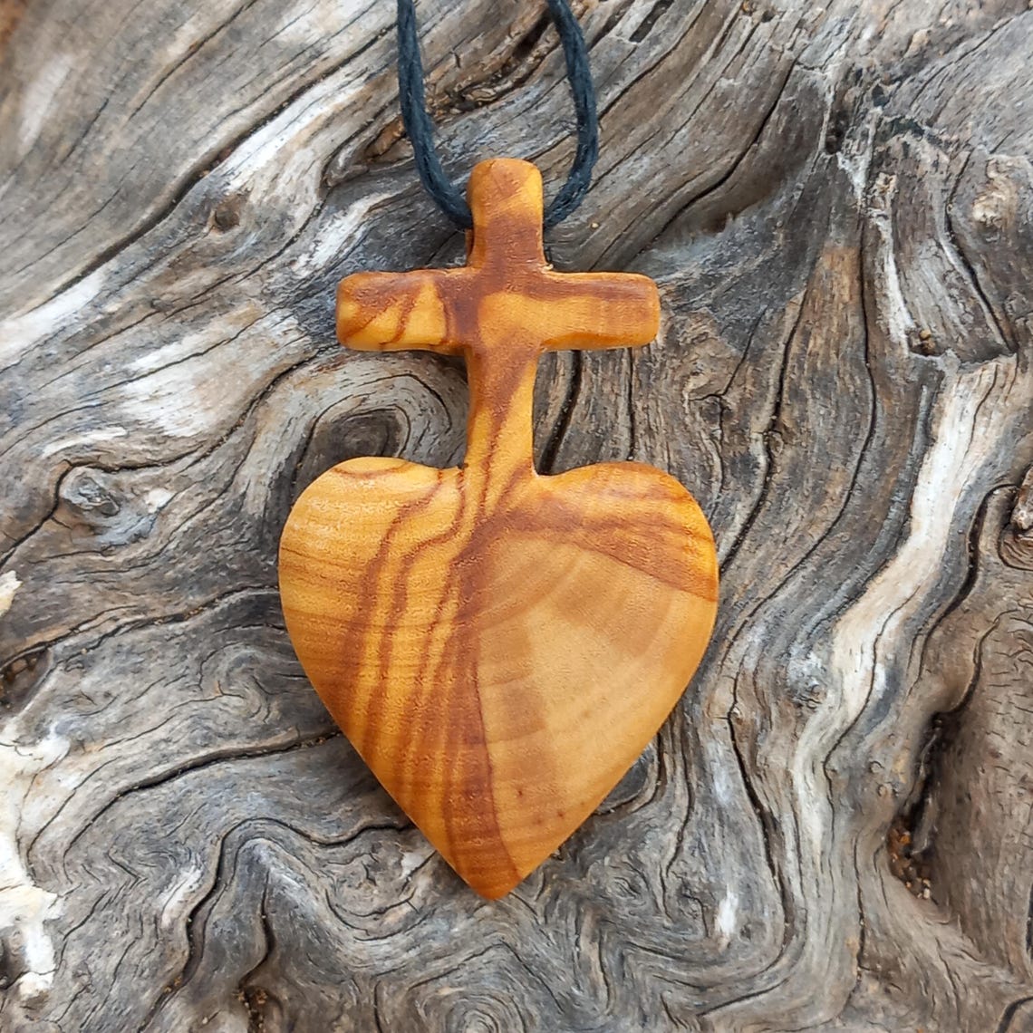 Cross & Heart - Olive Wood - Etsy
