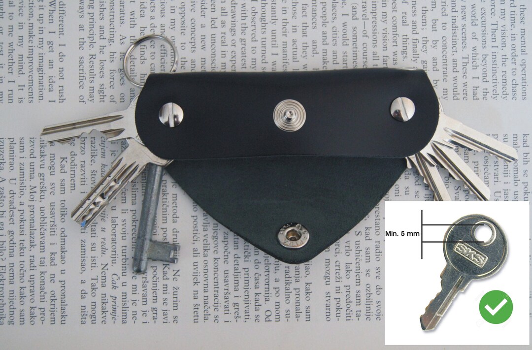 For Long Keys, Leather Keychain Key Holder, Holds 1-6 Keys, Snap Button ...