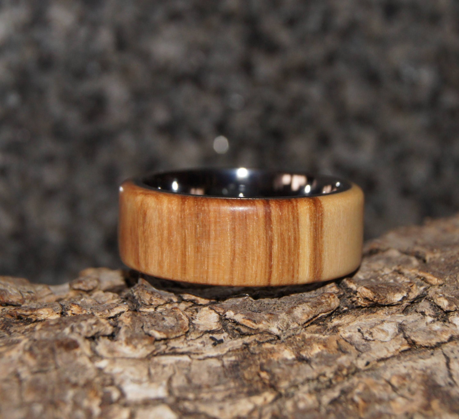 Olive Wood Ring Any Size Olive Wood and Tungsten Ring | Etsy