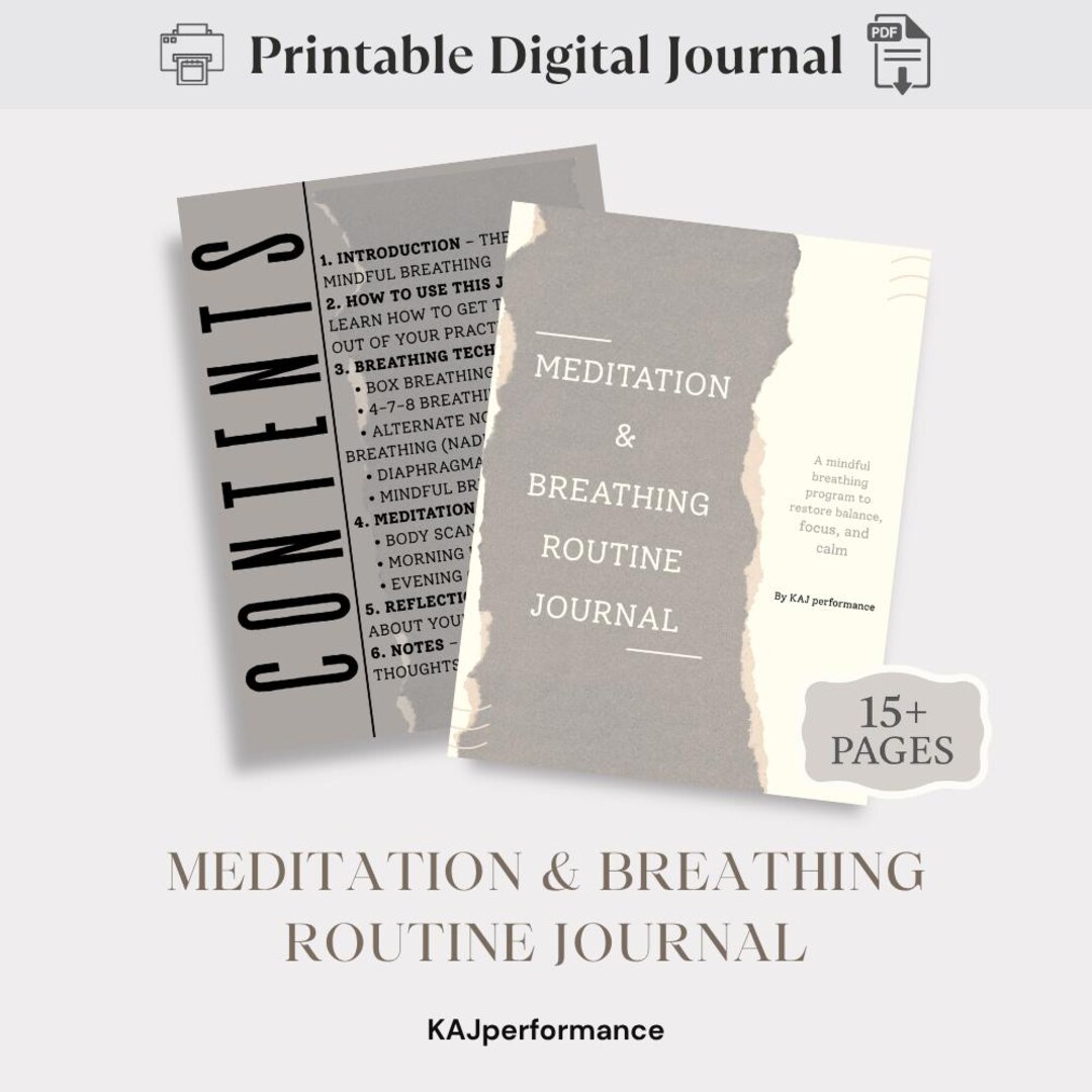 Meditation Breathing Journal Printable PDF Mindfulness Guide Anxiety ...