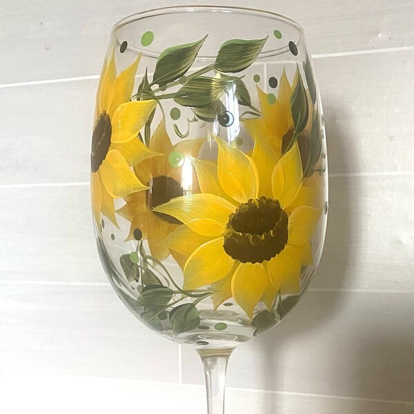 Sunflower Wine Glass - Etsy