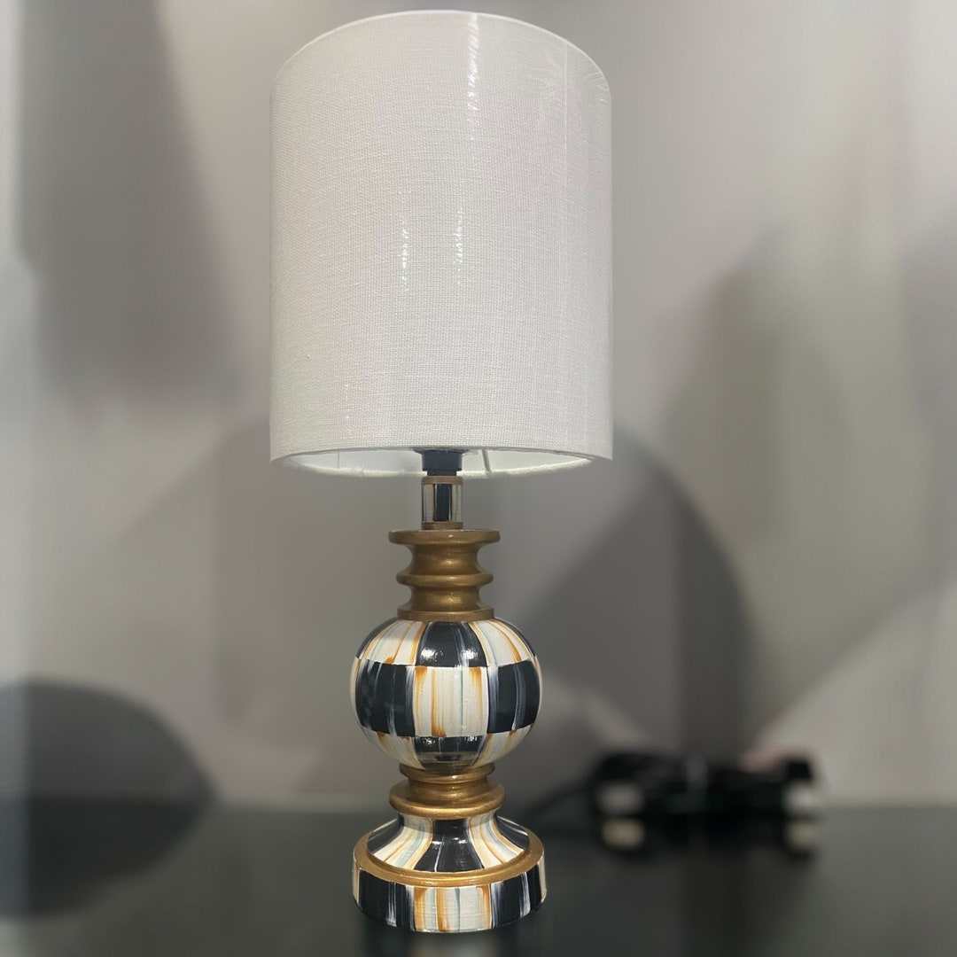 Whimsical Black & White Checkered Table Lamp - Hand Painted 14-1/2” - Etsy