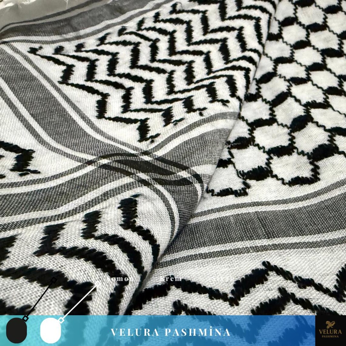Traditional Palestinian Keffiyeh Scarf: Black & White Cotton Kufiya - Etsy