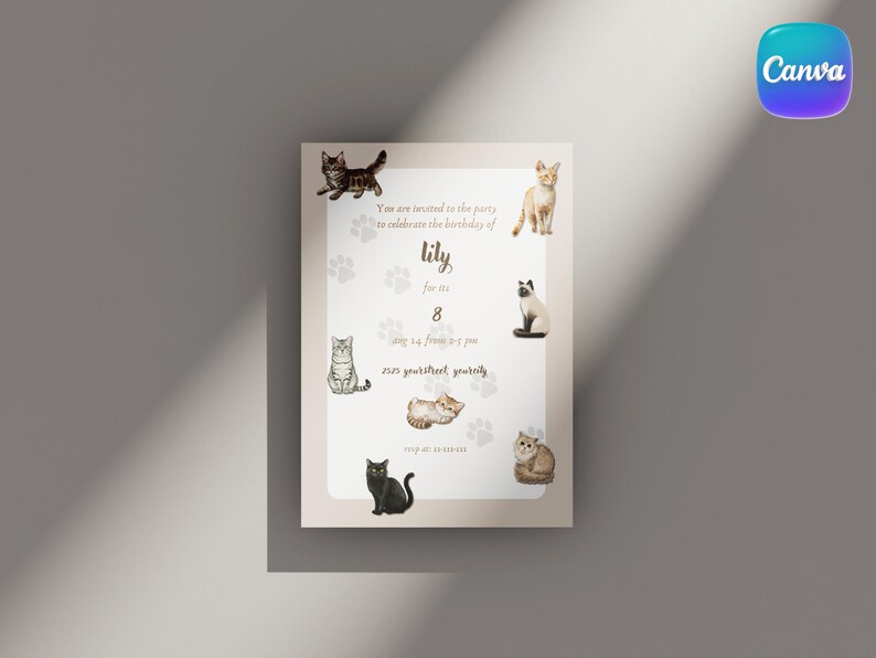 Editable Cat Birthday Card Template | Cute Cat Birthday Printable ...
