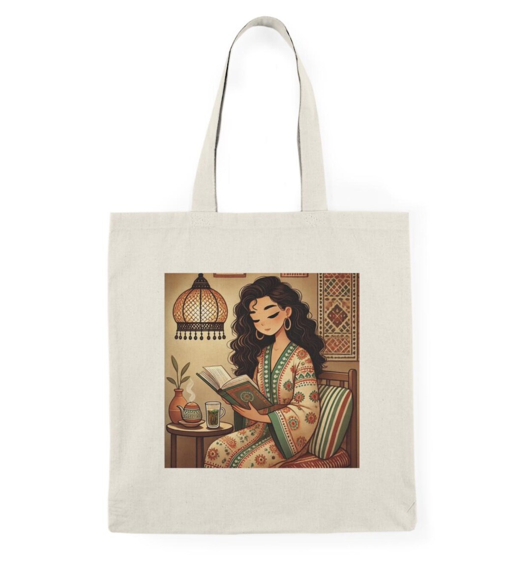 Middle Eastern Tote Bag, Lantern & Tea Art, North African Aesthetic ...