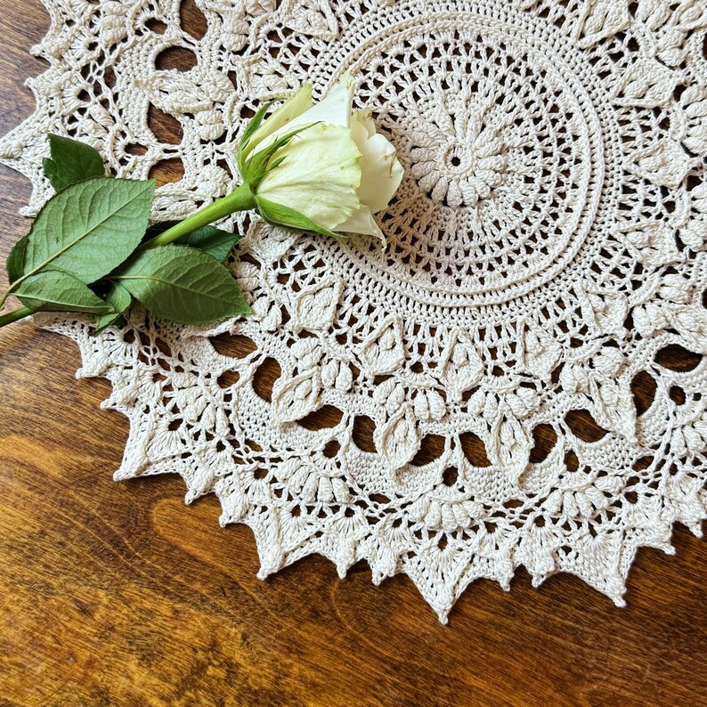 Crochet Doily: Light Beige Lace Doily, Round Table Decor, Vintage ...