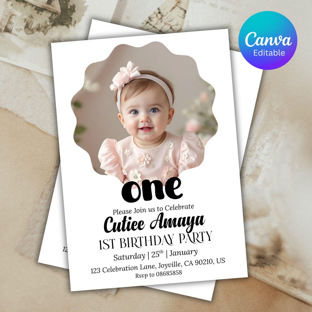 Editable First Birthday Invitation 1st Birthday Party Invite Minimalist ...