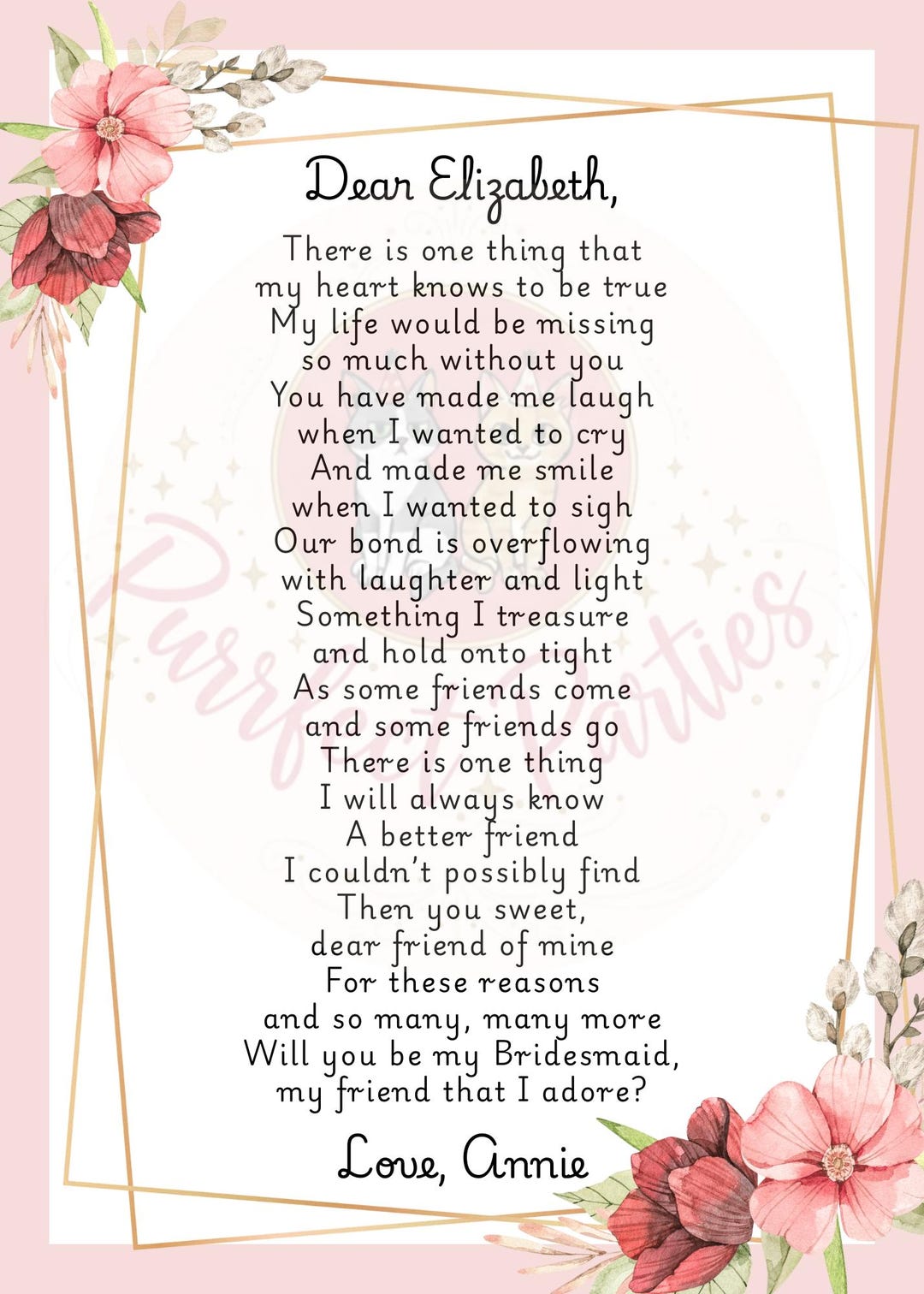 Editable Bridesmaid Proposal Poem, Wedding Party Printable (digital ...