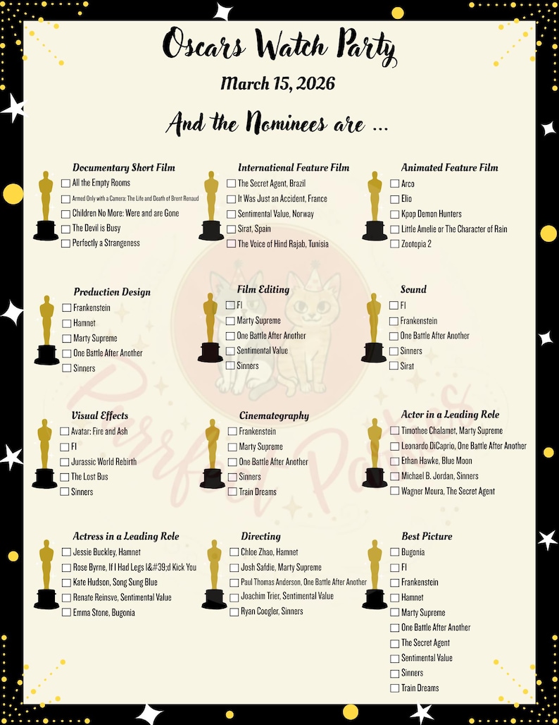 2026 Oscars Nomination Card | Editable Canva | Elegant Oscars Watch ...