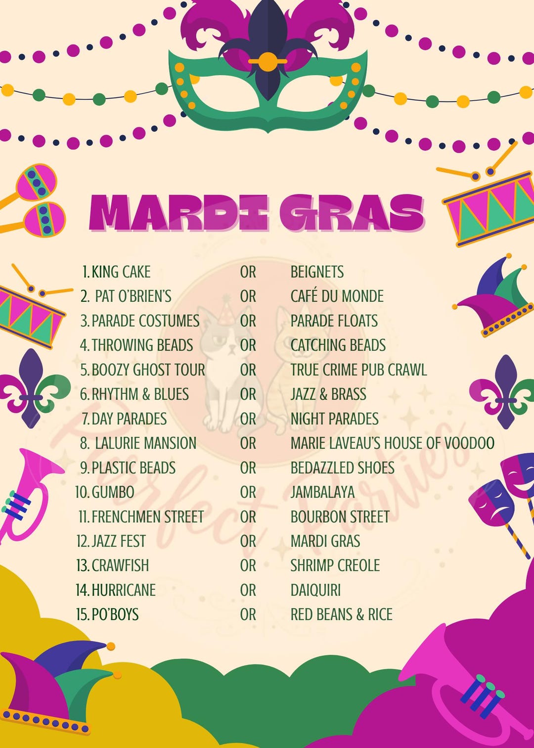Editable Mardi Gras Party Game: 5x7 This or That Printable - Etsy