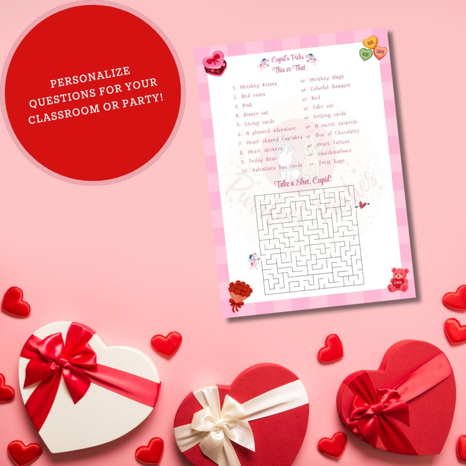 Valentine's Day Classroom Games, Printable Maze, This or That Game (5x7 ...