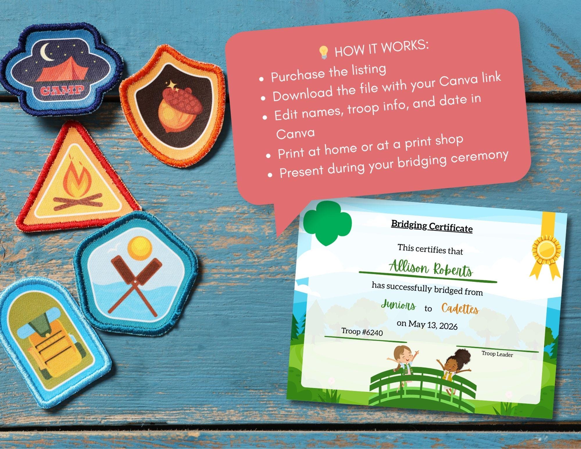 Junior to Cadette Bridging Certificate, Girl Scout Printable Award ...