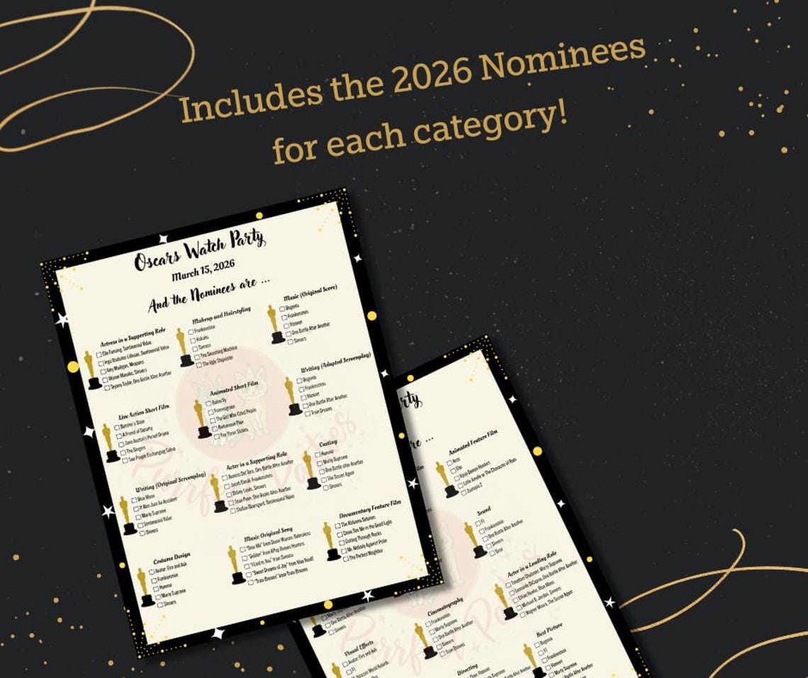 2026 Oscars Nomination Ballot | Elegant Watch Party Game (editable ...