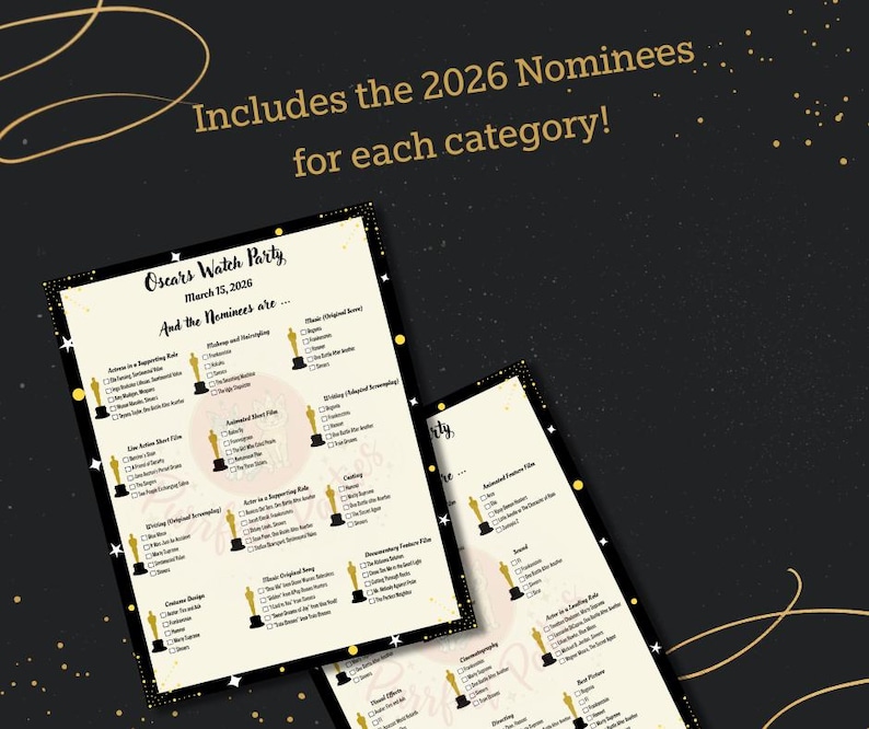 2026 Oscars Nomination Card | Editable Canva | Elegant Oscars Watch ...