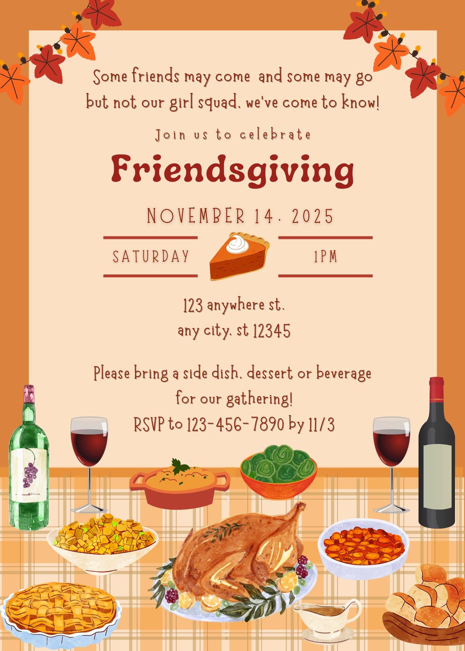 Editable Friendsgiving Invitation Template | Fall Dinner Party (canva ...