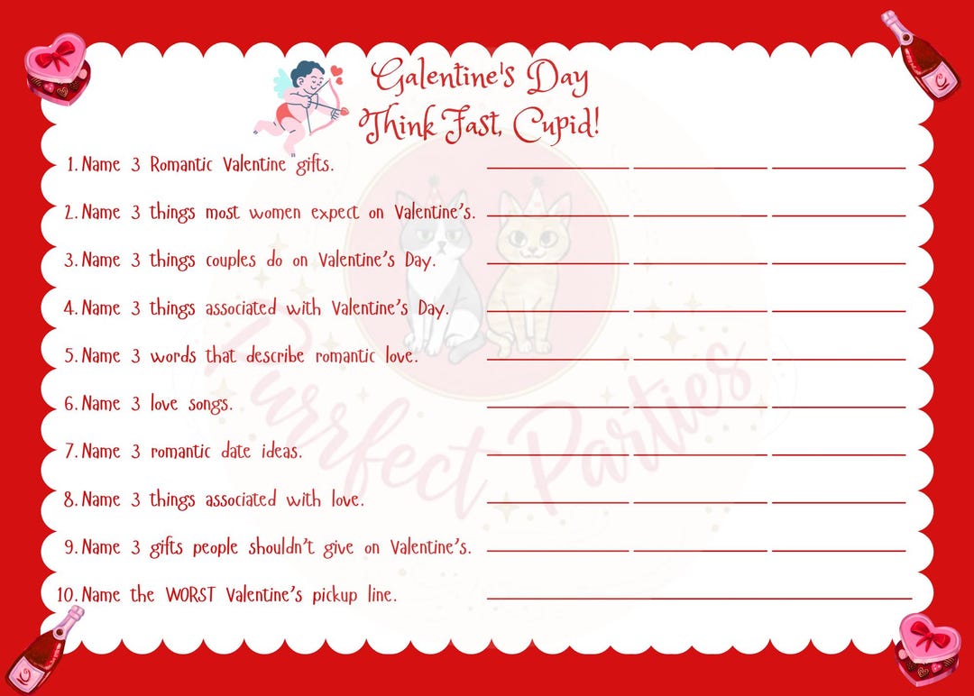 Valentine's Day Party Game, Think Fast Cupid, Galentine's Icebreaker ...