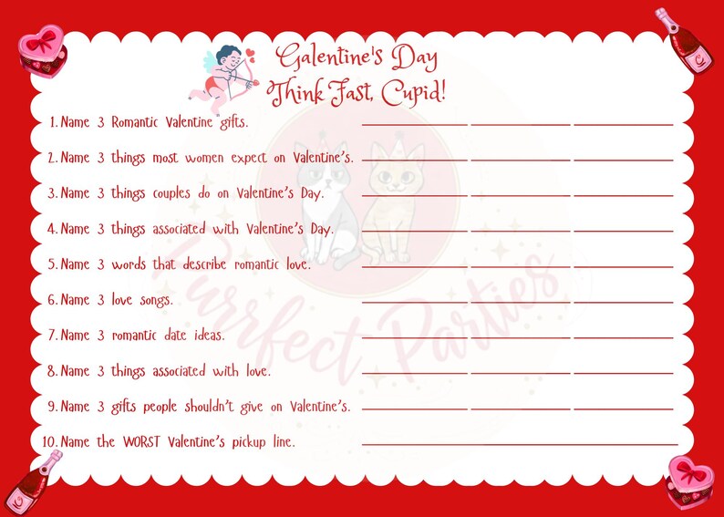 Valentine's Day Party Game Printable, Think Fast Cupid Game for Adults ...