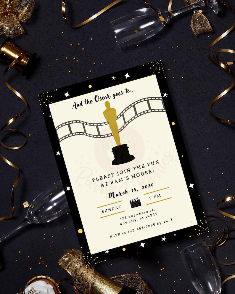 2026 Oscars Watch Party Invitation | Editable Canva 5x7 | Elegant ...