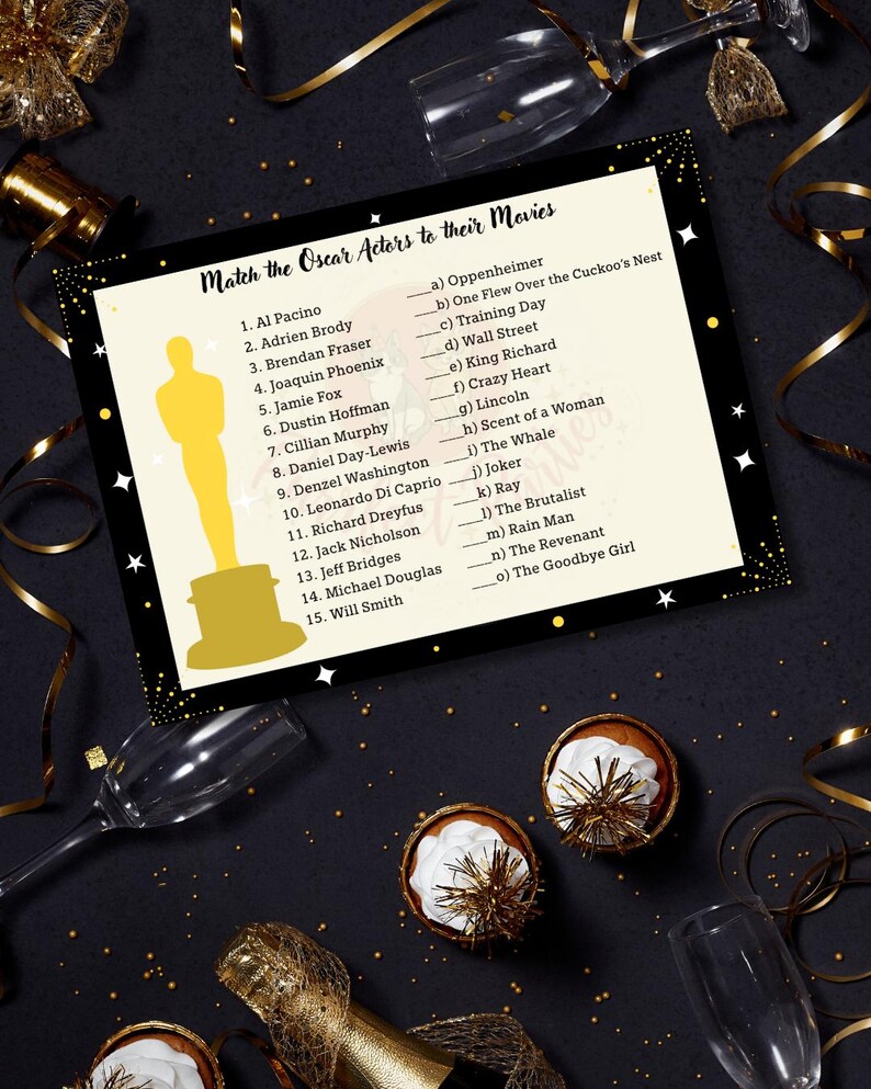 Oscars Trivia Game Printable: Match the Oscar Actors for Awards Night ...