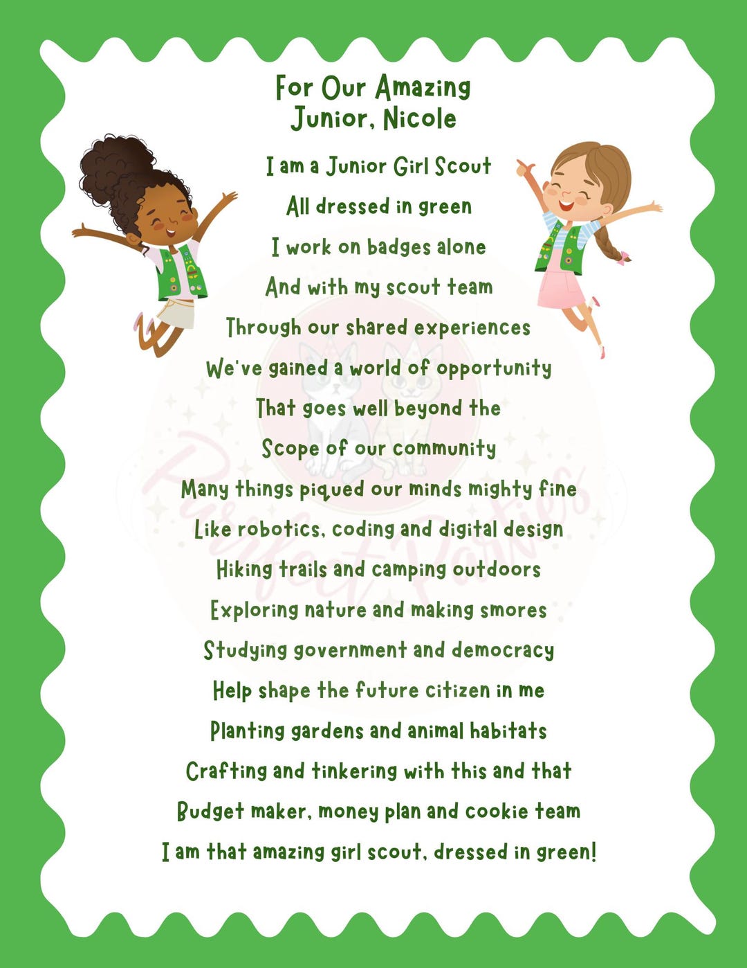Personalized Junior Girl Scout Poem Printable, Editable Canva Keepsake ...