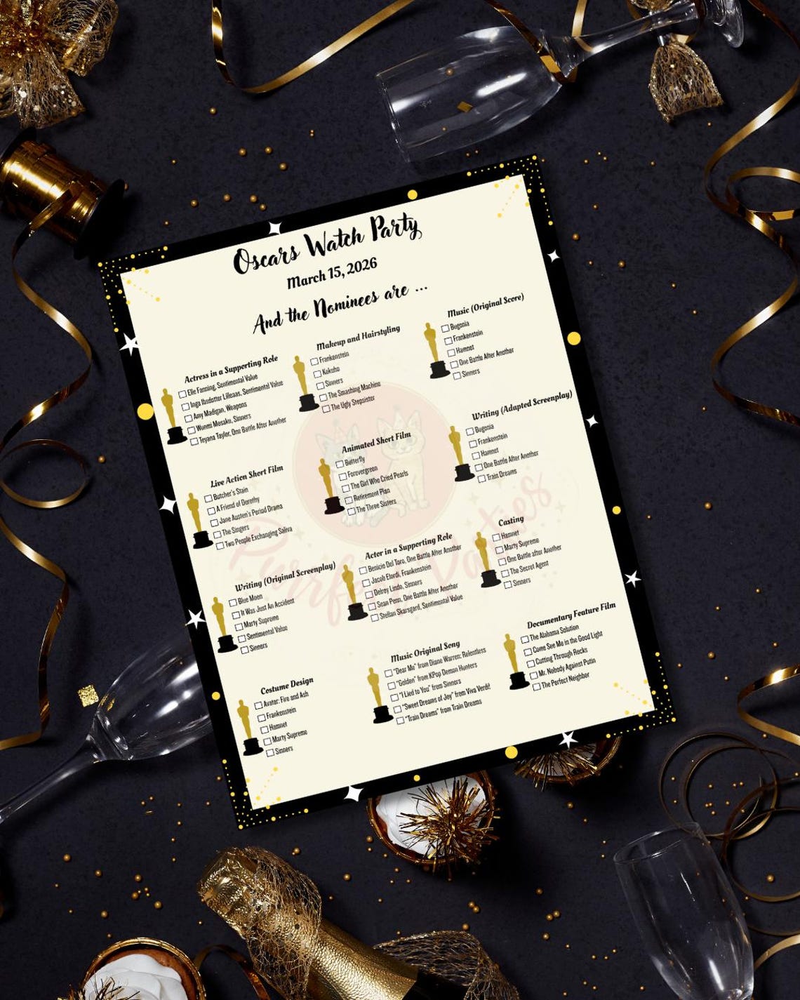 2026 Oscars Nomination Ballot | Elegant Watch Party Game (editable ...