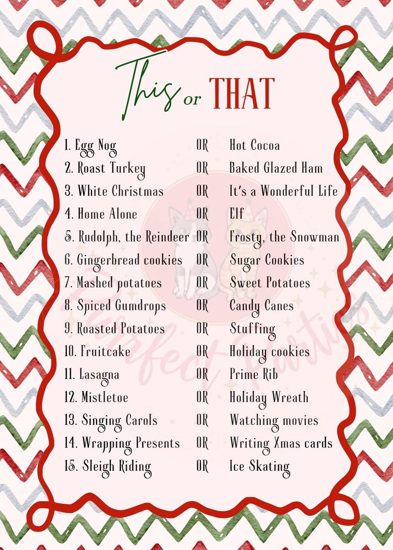 Christmas This or That Game Printable, Holiday Party, Christmas ...