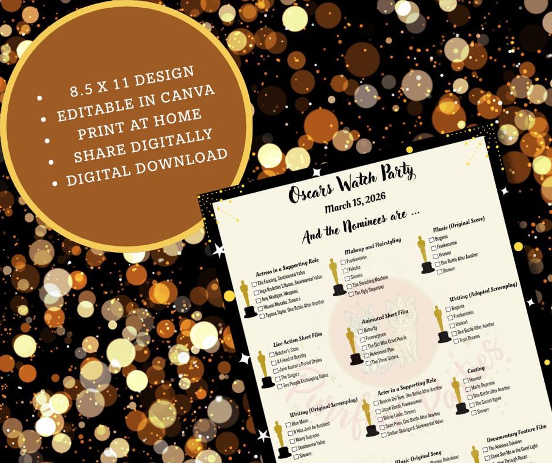 2026 Oscars Nomination Ballot | Elegant Watch Party Game (editable ...