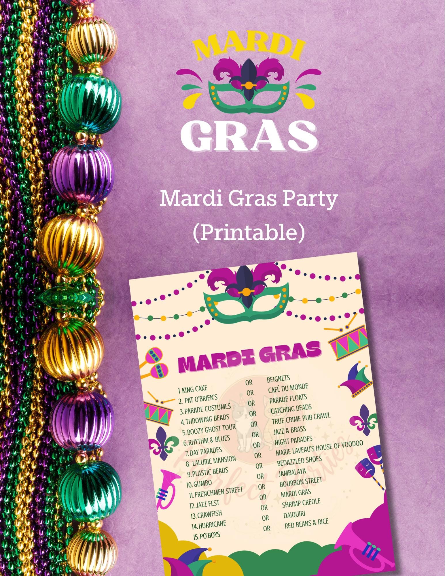 Editable Mardi Gras Party Game: 5x7 This or That Printable - Etsy