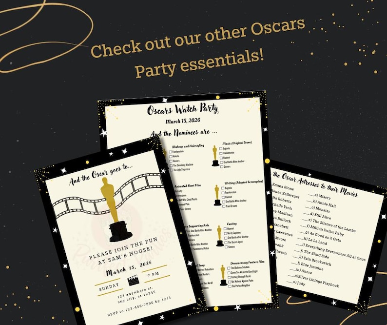 2026 Oscars Watch Party Invitation | Editable Canva 5x7 | Elegant ...