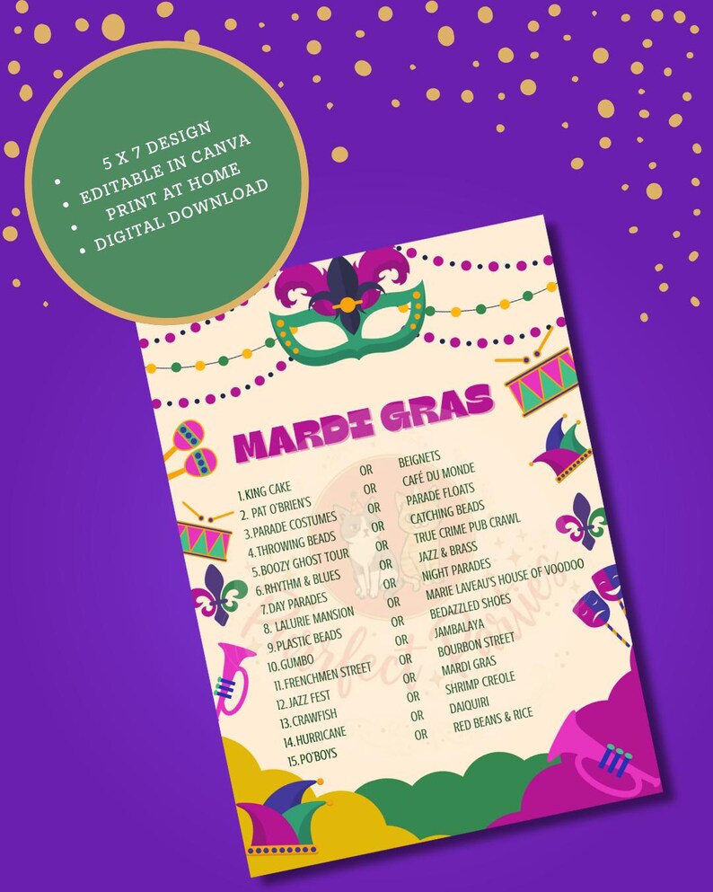 Editable Mardi Gras Party Game: 5x7 This or That Printable - Etsy