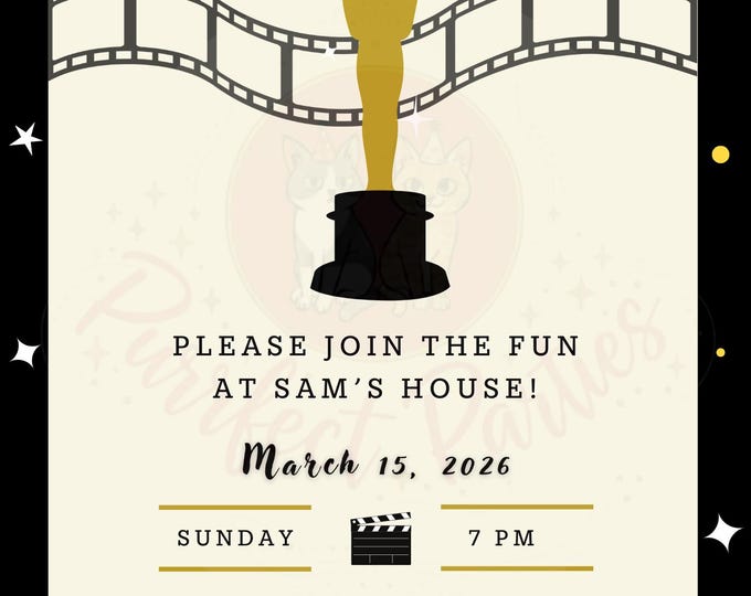 2026 Oscars Watch Party Invitation | Editable Canva 5x7 | Elegant ...