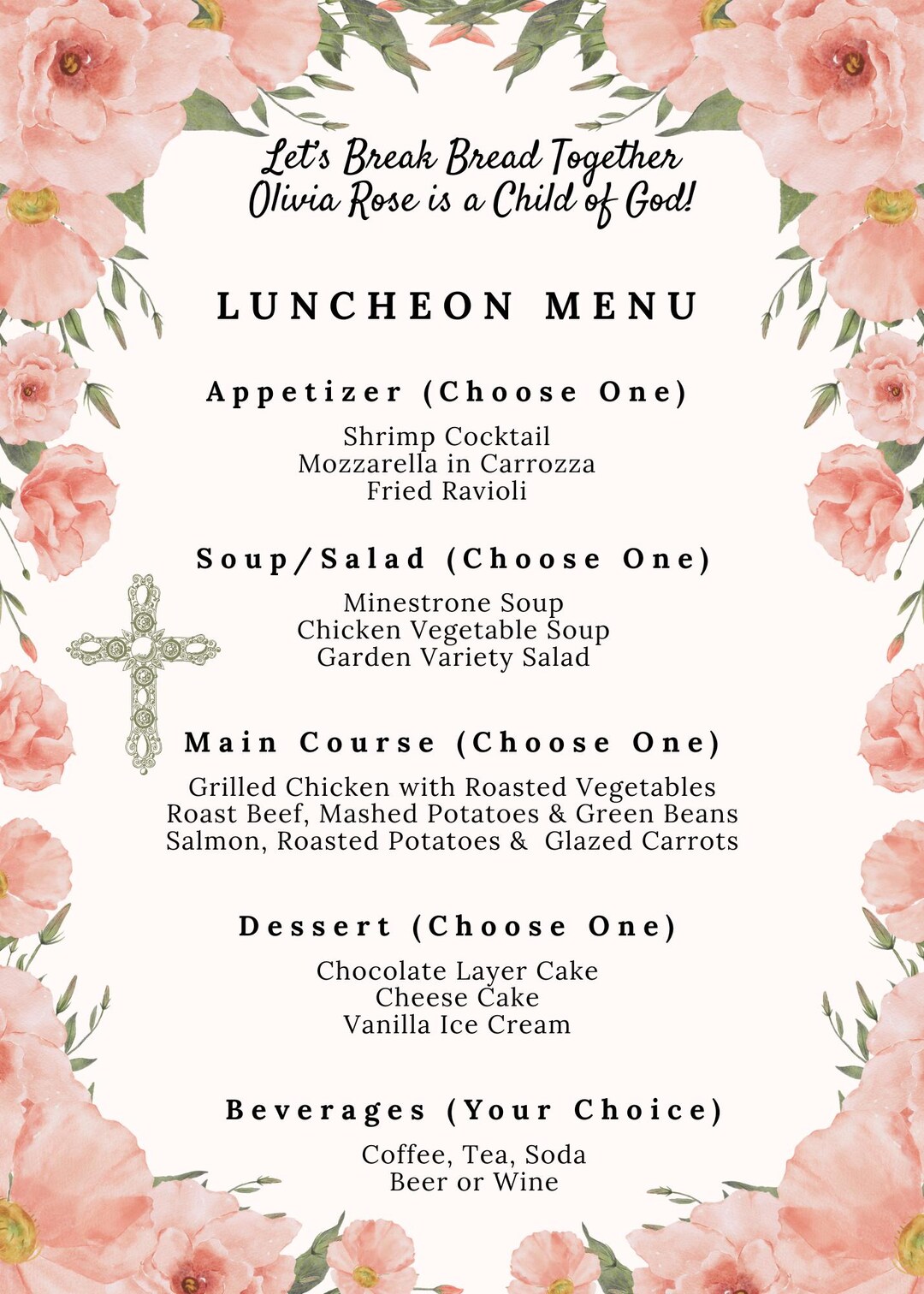 Floral Baptism Luncheon Menu Template | Christening Decor (digital ...