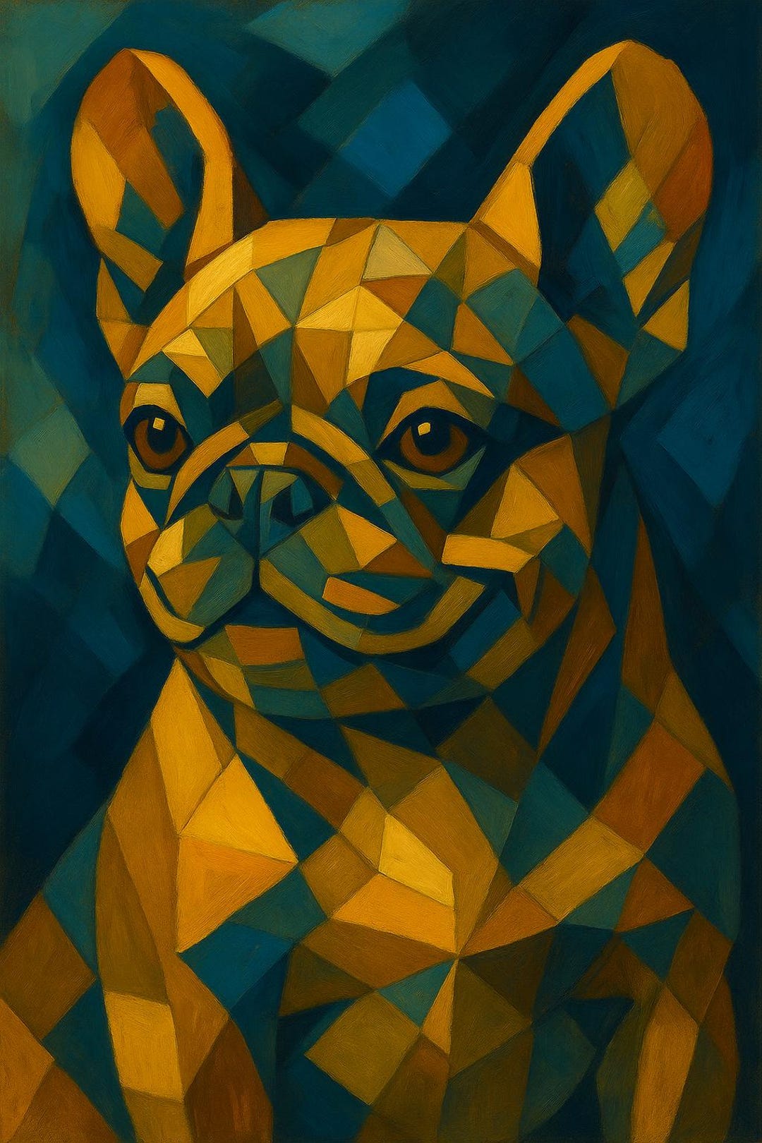 Cubist French Bulldog Art Print | Modern Geometric Dog Wall Art | Blue ...