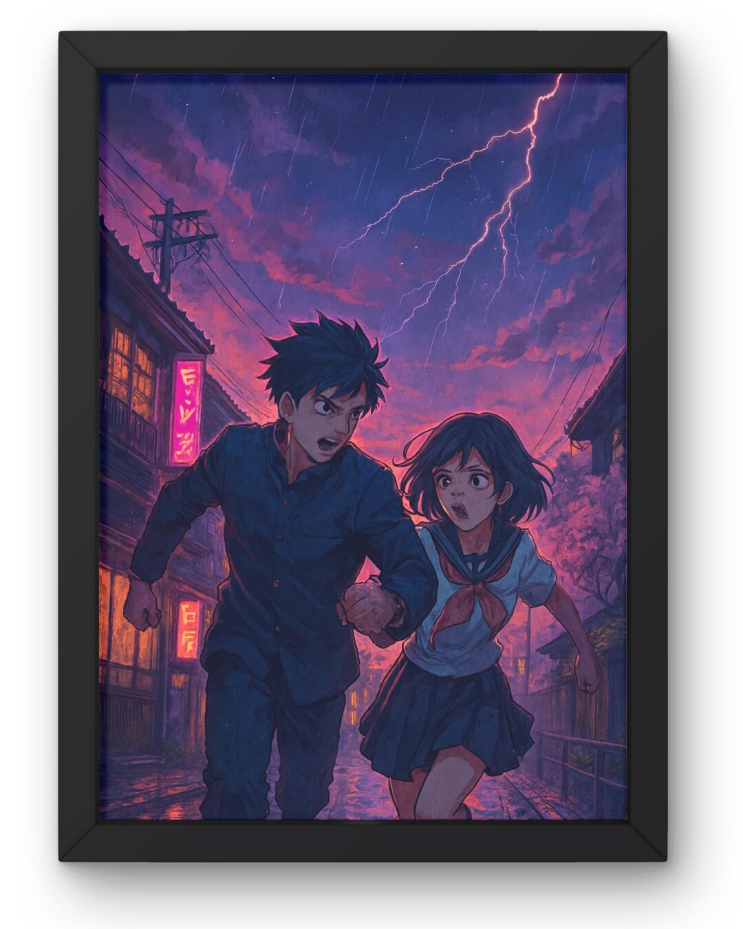Storm Run – Dramatic Anime Street Scene Poster - Etsy