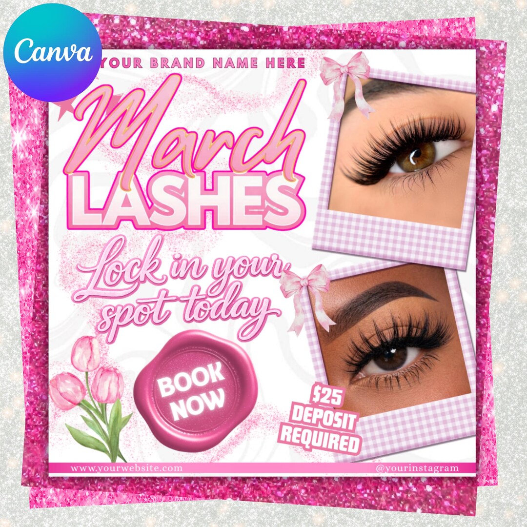 Editable March Lashes Bookings Flyer: Canva Template - Etsy UK