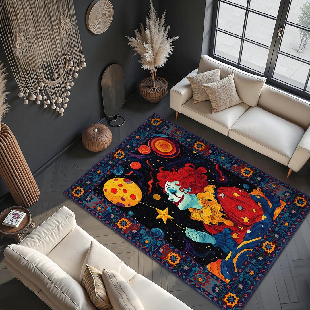 Whimsical Clown and Moon Digitalprinted Rectangular Rug|cosmic Art ...