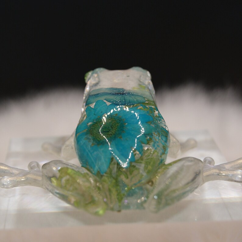 Teal Turquoise Frog With Pressed Real Flower Resin Garden Home ...